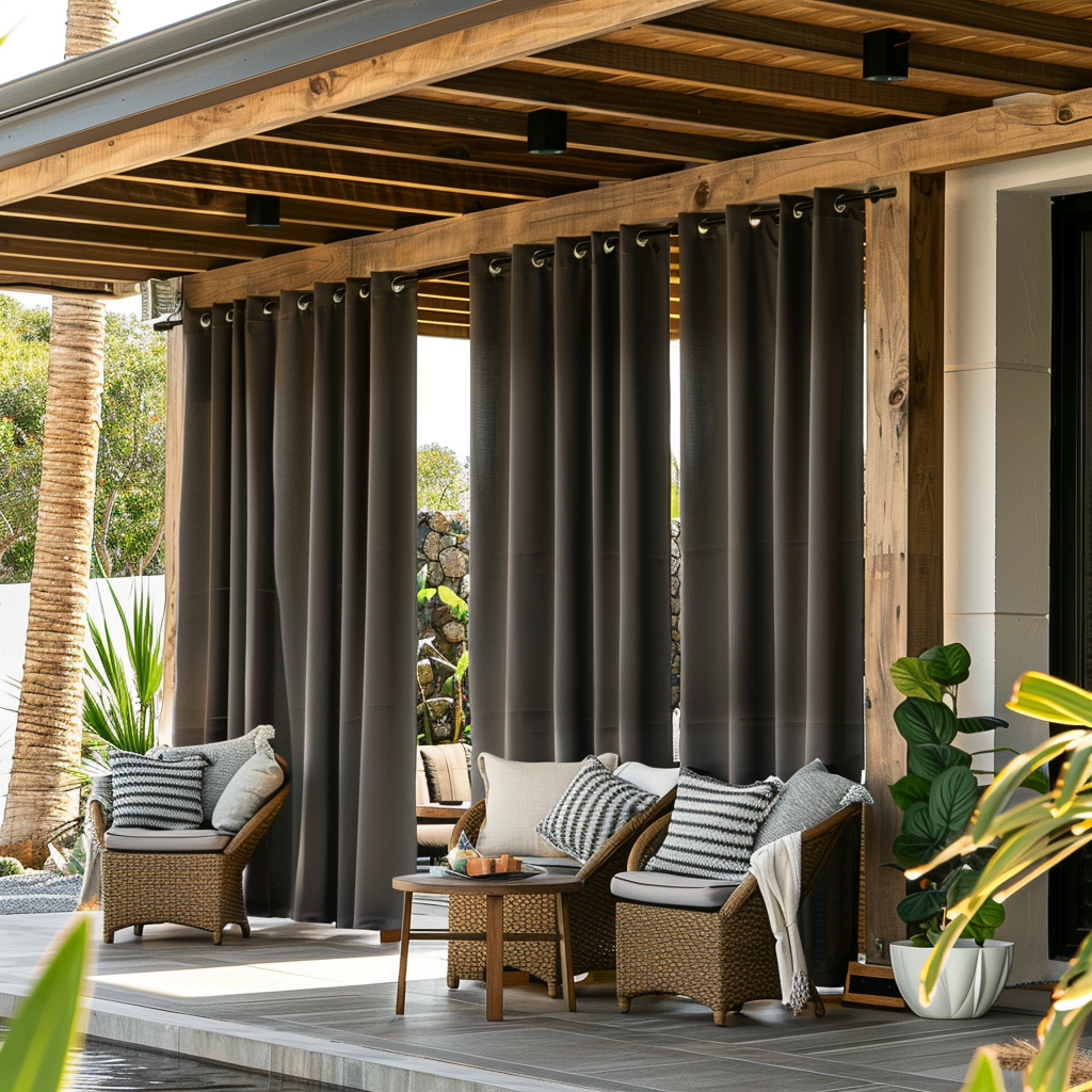 Triple Weave Outdoor Blackout Curtain Eyelets Velcro Tab Tops or Rod Pocket Available in Beige White Rose and Other Colors Ideal for