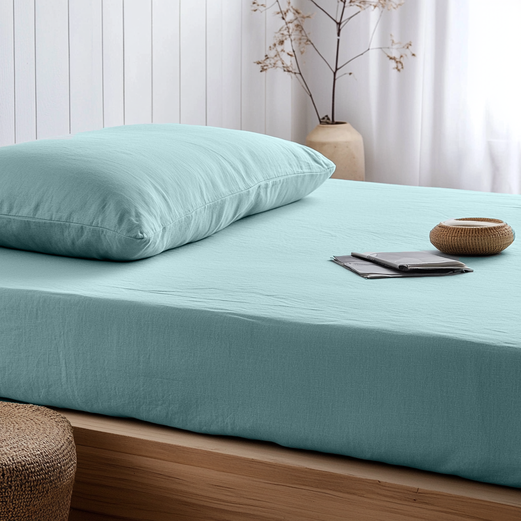 Aquamarine Light Blue Extra Deep Fitted Sheet - 100% Linen - Single ...