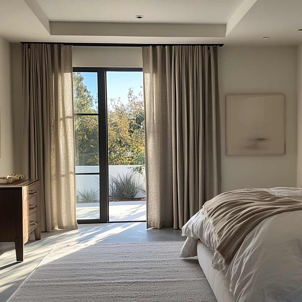 Natural Beige Bedroom Curtains - S-Fold Heavyweight Linen Curtain Panel ...