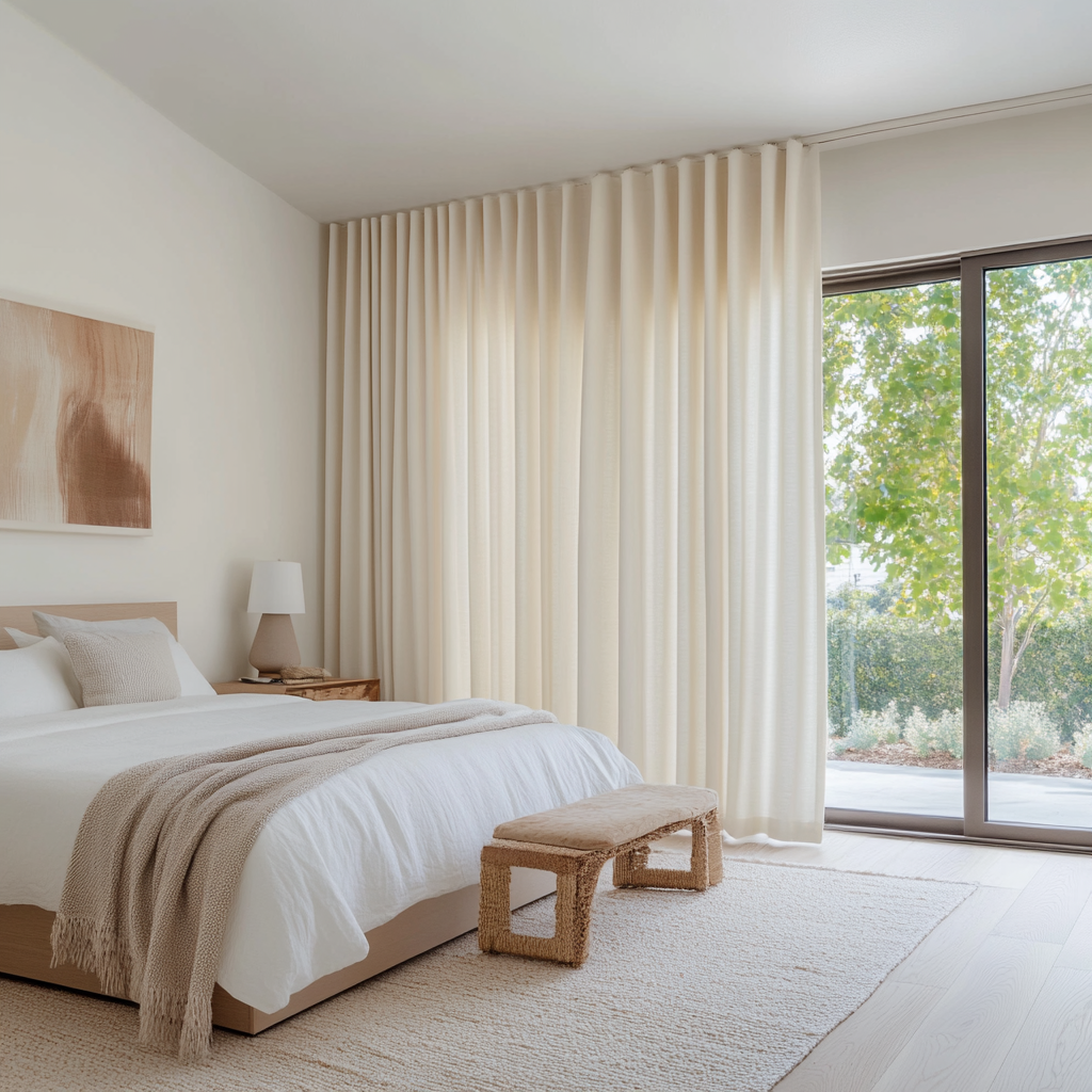 Cream Bedroom Curtains - S-Fold Soft Beige Linen Curtain Panel ...