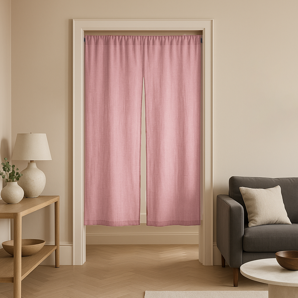 Dusty Rose Linen Noren Curtain - Japanese Curtains - Noren Drapes - Do