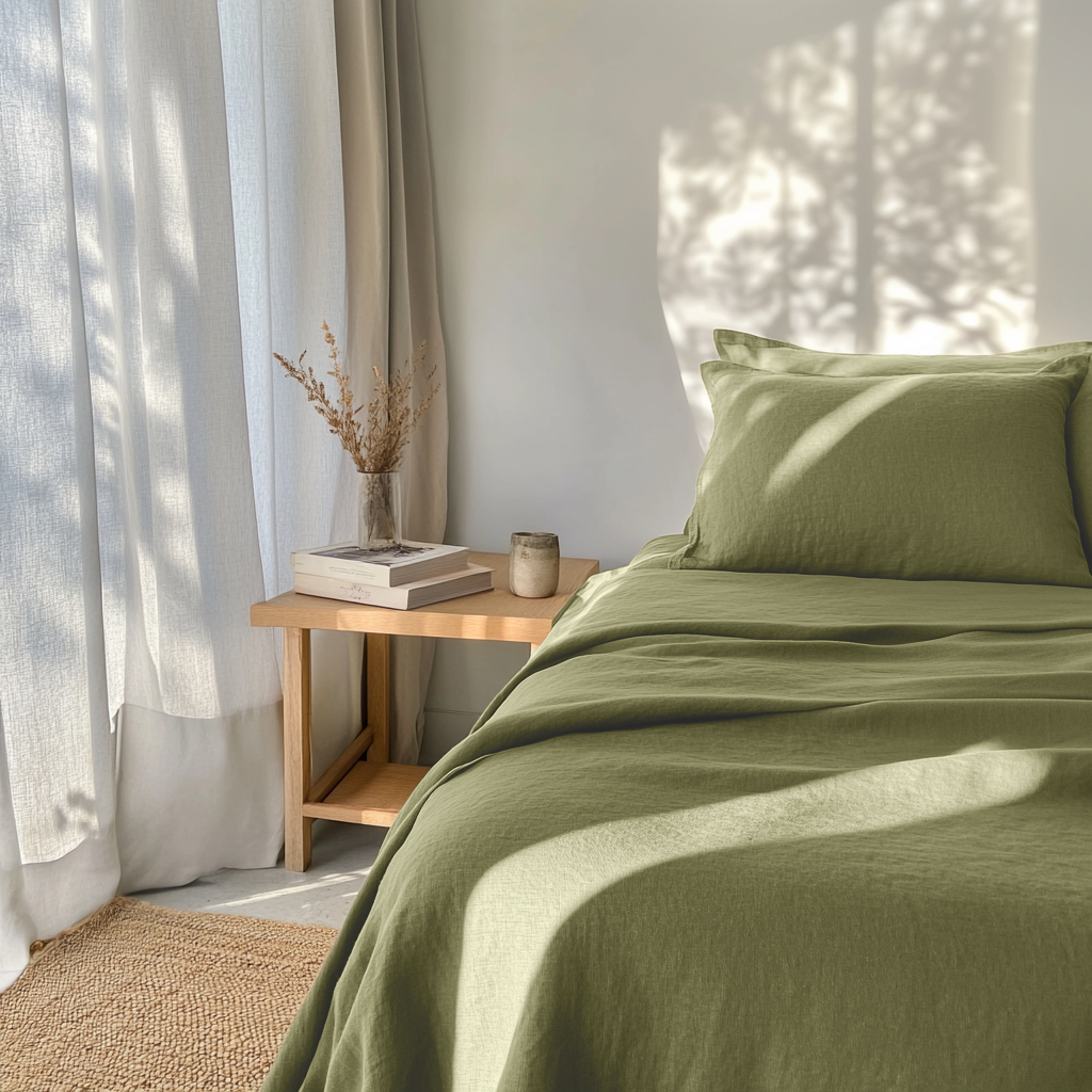 Olive Green Linen Flat Sheet – 100% European Linen – Single, Long ...