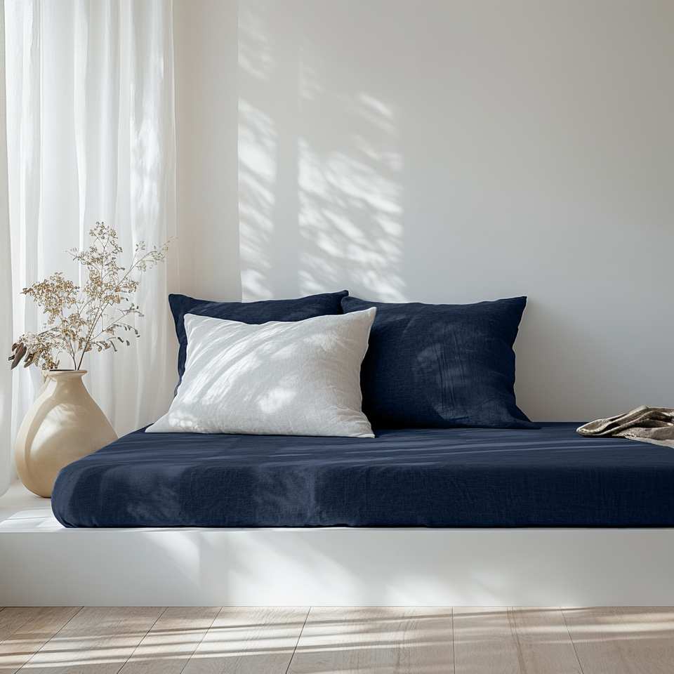 Royal Blue Linen Fitted Sheet - Fits Perfectly - 100% European Linen ...