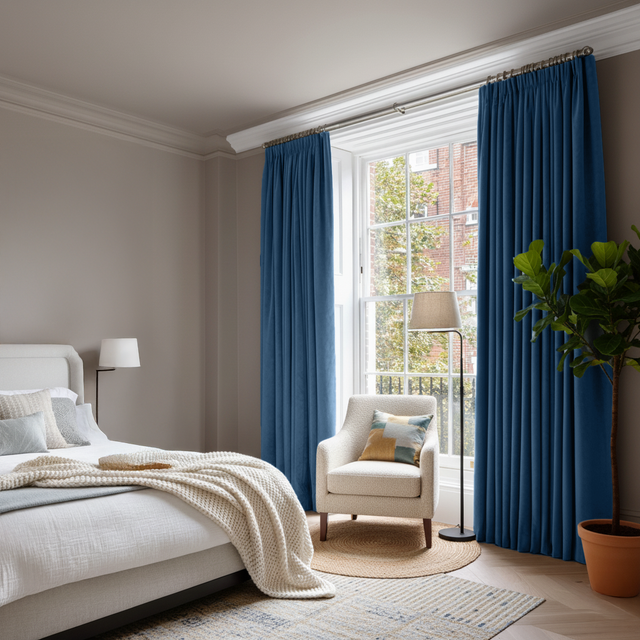 Heavy Steel Blue Velvet Pencil Pleat Curtains – Custom Sizes: 150, 213 ...