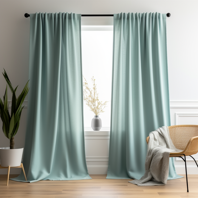 Aquamarine Blue Linen Rod Pocket Curtain with Cotton or Blackout Linin