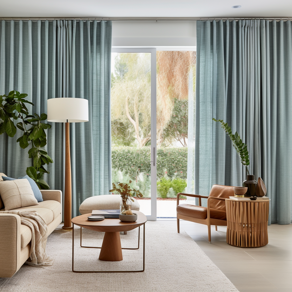 Aquamarine Blue S-fold 100% Linen Curtains with Blackout Lining ...