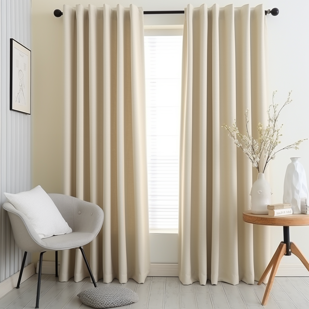 Cream 100% Linen Back Tab Curtains with Blackout Lining - Custom Width ...