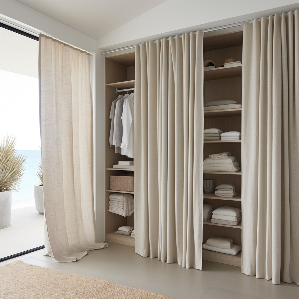 Cream S-Fold Closet Door Curtains - Natural Linen Fabric - Custom Widt