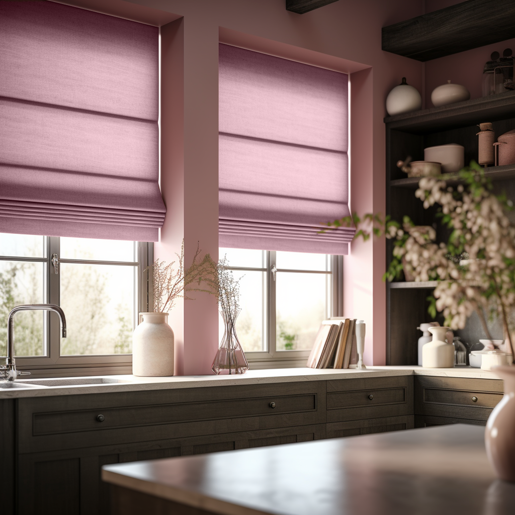 Pink Roman Blind - Natural Linen Roman Blind - Unlined, Cotton or Bloc
