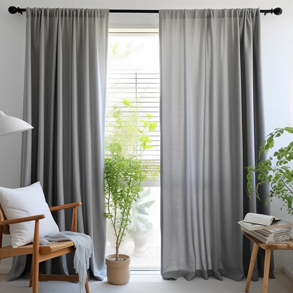Grey 100% Linen Rod Pocket Curtains - Custom Sizes & Colours