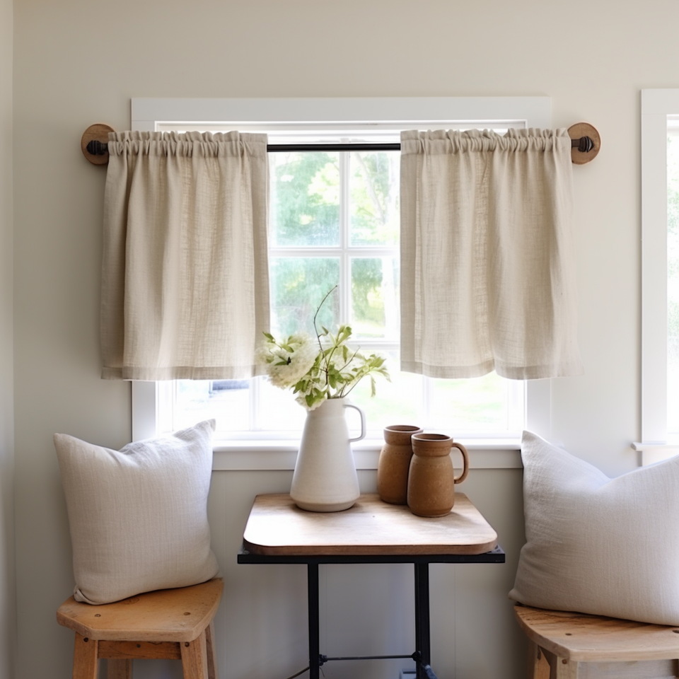 Natural 100% Linen Cafe Curtains - 100% Linen - Kitchen Curtains