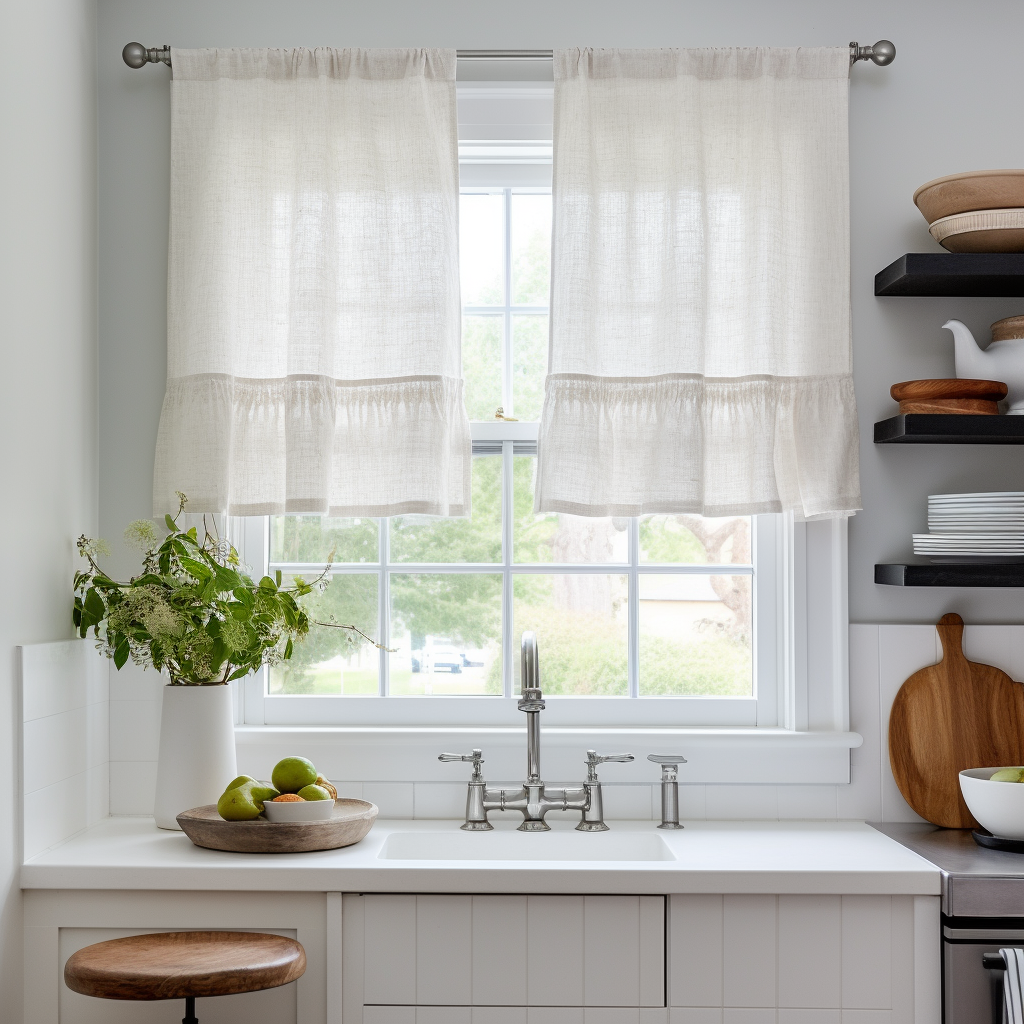 Natural 100% Linen Cafe Curtains with Strape - Kitchen Curtains