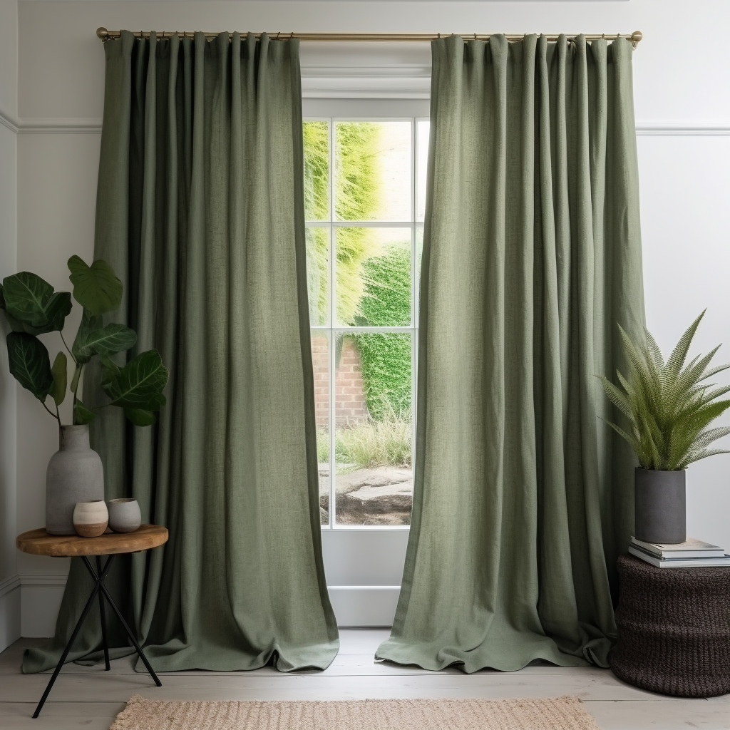 Sage Green S-fold 100% Linen Curtains - Suitable for Rings and Hooks or ...