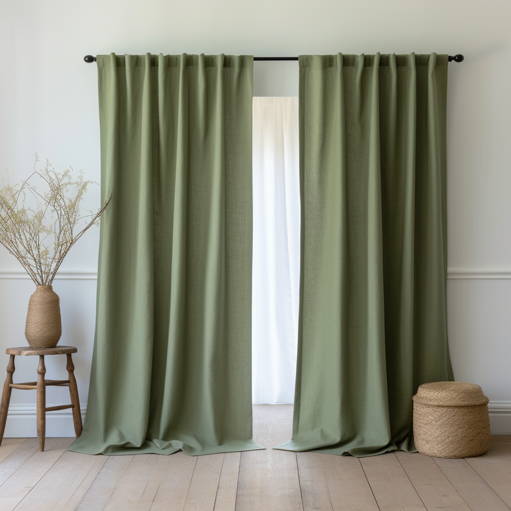 Sage Green 100% Linen Back Tab Curtains - Custom Width, Custom Length