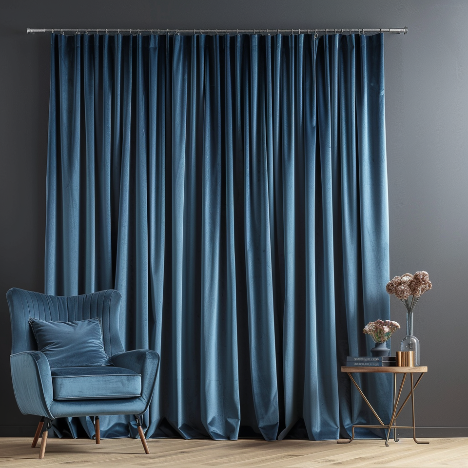 Steel Blue Velvet Blackout S-Fold Curtain - Custom Length and Width