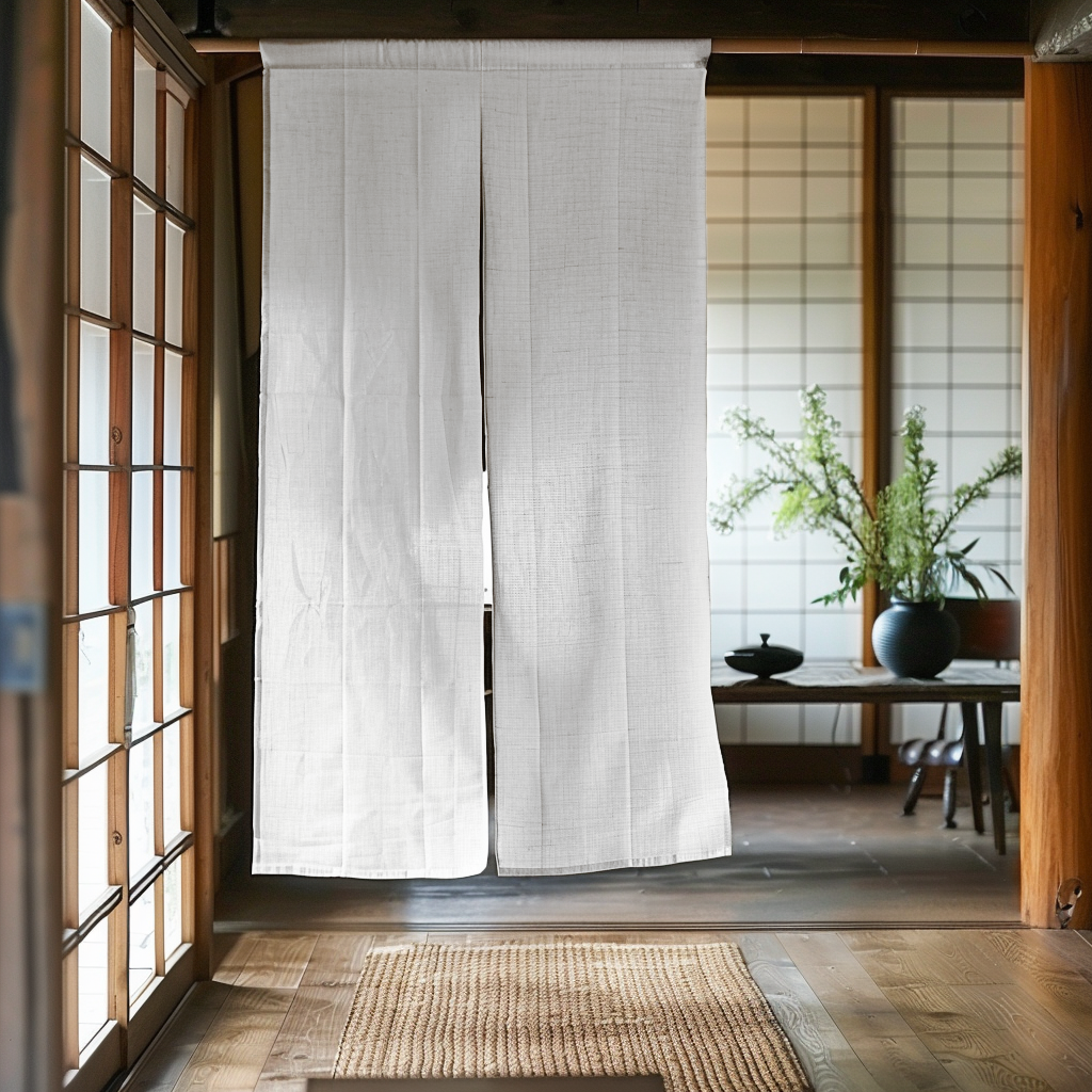 White 100% Linen Noren Curtain - Japanese Curtains - Noren Drapes ...