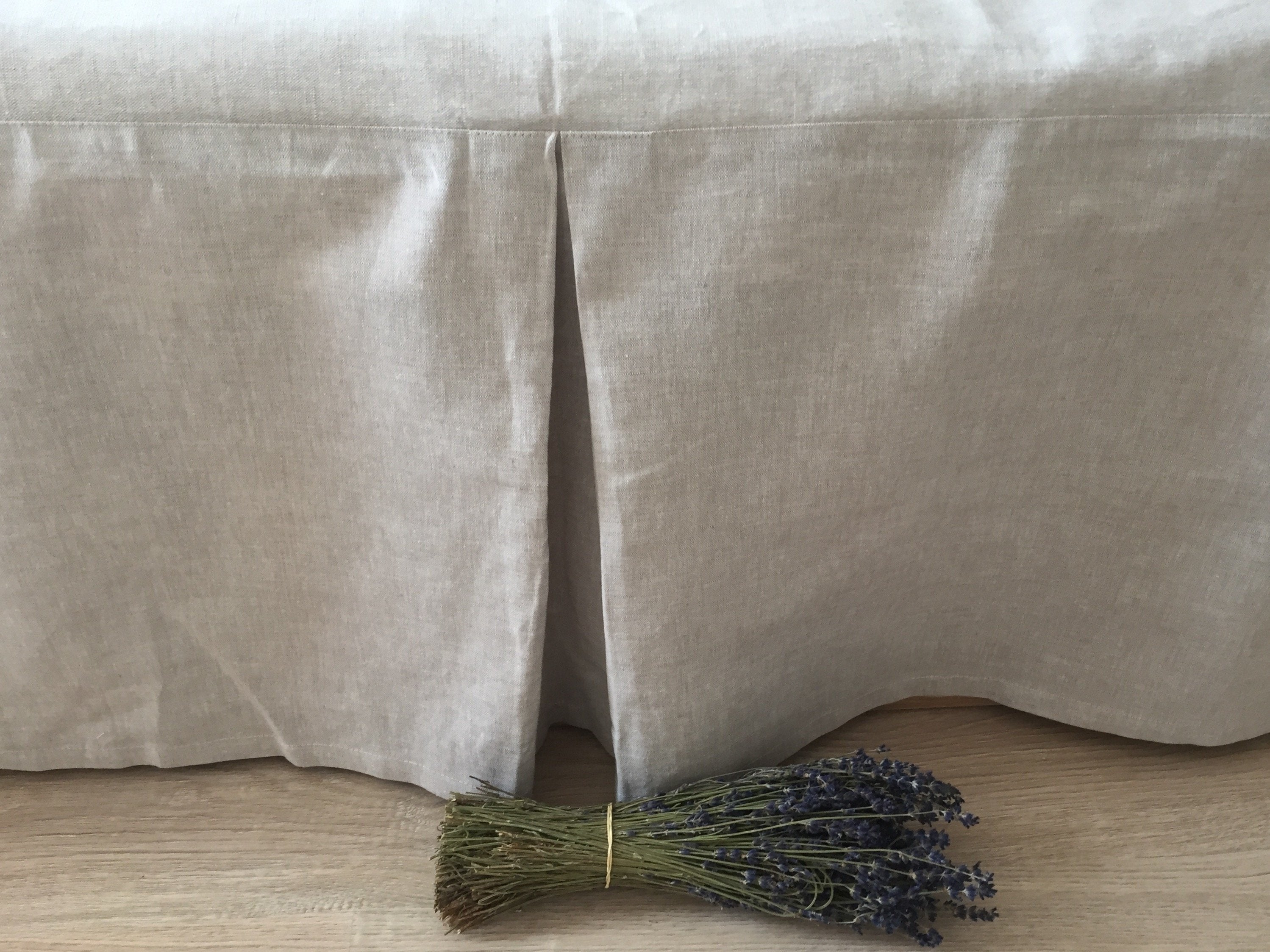 Natural Linen Bed Valance with Cotton Lining - Long side unpleated - S